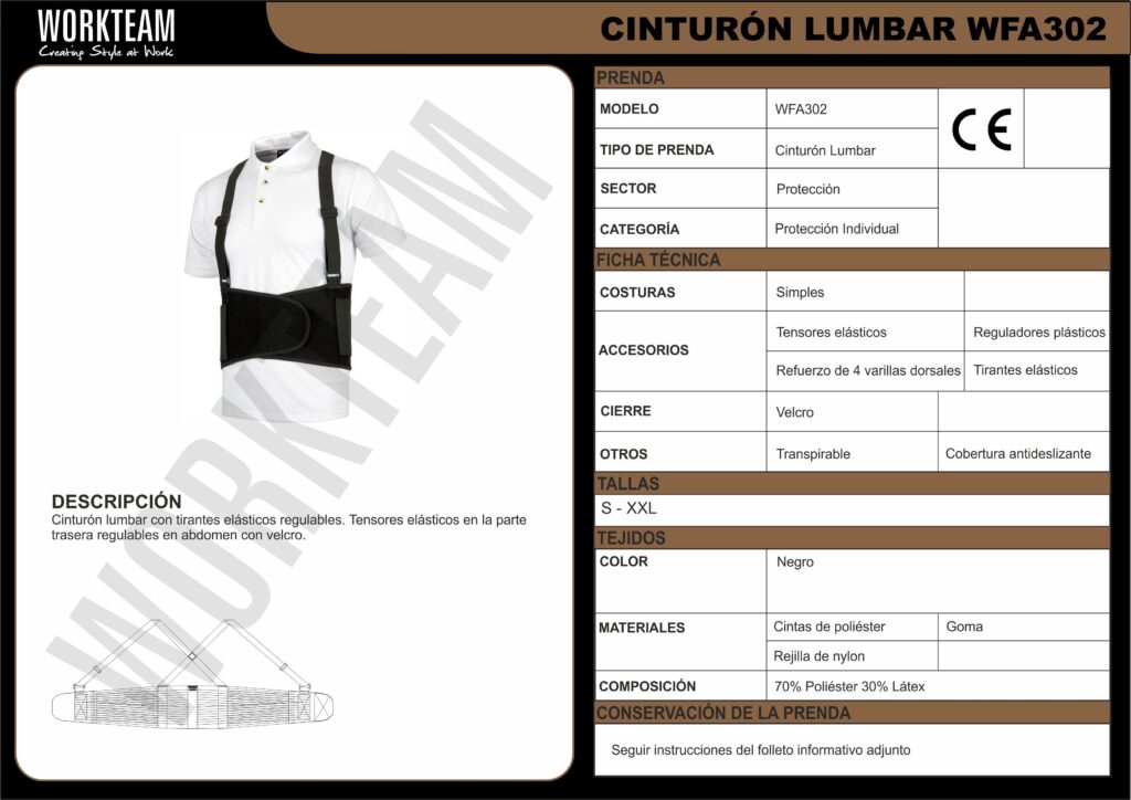 Faja lumbar elástica con tirantes WFA302 Workteam | TUCLABORAL